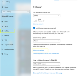 APN settings check on eSIM profile for Windows 10 or Windows 11 device