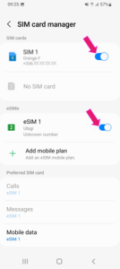 How to switch between physical SIM card and eSIM profile on my Android device?