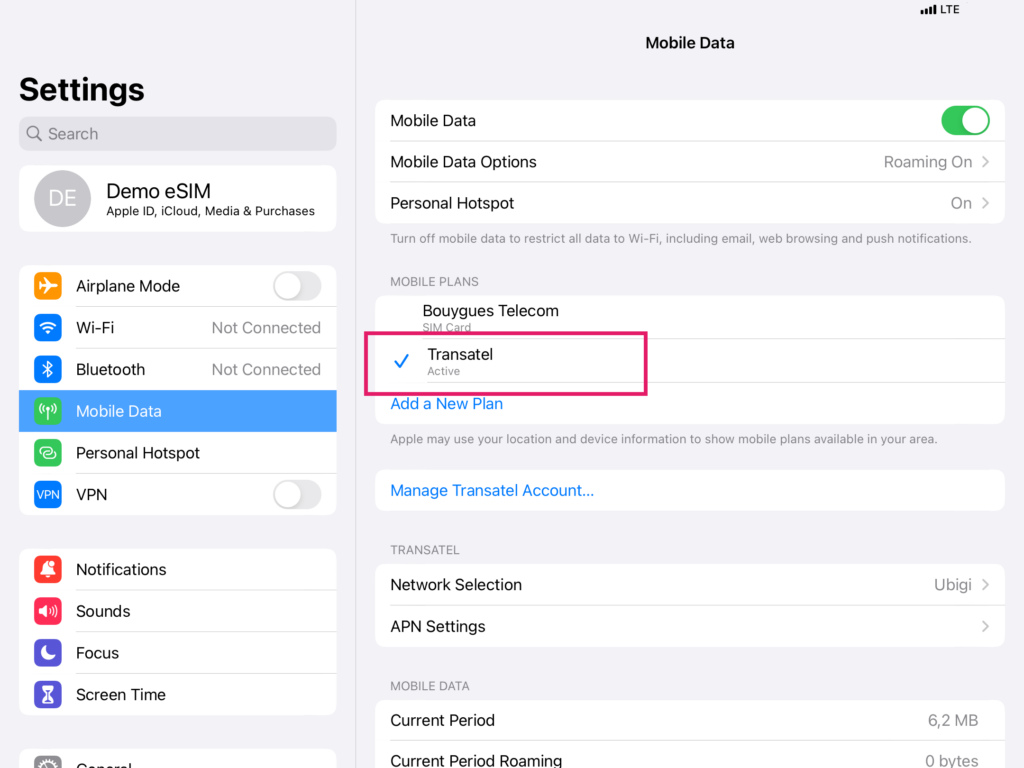 Ubigi eSIM profile installation check on iPad